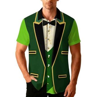 Generic Chemise &agrave; manches courtes pour homme - Imprim&eacute; tr&egrave;fle vert amusant - Chemise de c&eacute;l&eacute;bration l&eacute;g&egrave;re et respirante - Haut d&eacute;t&eacute; boutonn&eacute; - Coupe d&eacute;contra