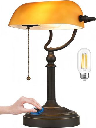 Newrays Mattbernglas Banker Schreibtischlampe, stufenloser dimmbarer Tischlampenstopfen für Studien, Home Office, Bibliothek, LED -Glühbirne inklusive