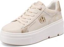Queen Helena Sneakers Platform Baskets &agrave; lacets paillet&eacute;s Casual Femme X32-61, X34 16 Beige, 41 EU