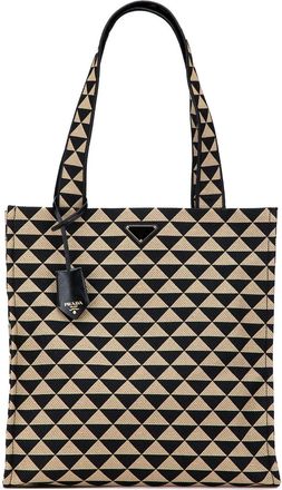 Prada Shopper - Embroidered Canvas Triangolo Symbole Shopping Tote - Gr. unisize - in Braun - für Damen