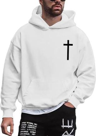 Generic Sweat à capuche pour homme imprimé au Royaume-Uni - Couleur unie - Style décontracté - Tendance - Manches longues - Streetwear - Haut ample - Léger - 