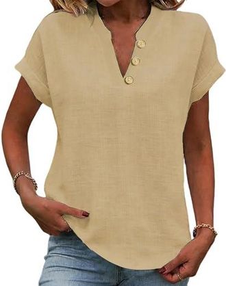 Generic T-shirts en lin pour femme - T-shirt d&eacute;t&eacute; &agrave; manches courtes - Coupe ample - T-shirt d&eacute;contract&eacute; - T-shirt surdimensionn&eacute; pour femme - Chemisier de f&ecirc;t