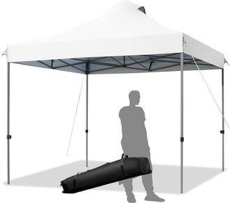 Costway Tonnelle de Jardin Escamotable Pliable 3x3M, Tente de F&ecirc;te Imperm&eacute;able Protection Solaire 3 Hauteurs 305/320/335 cm avec Sac de Rangement &agrave;