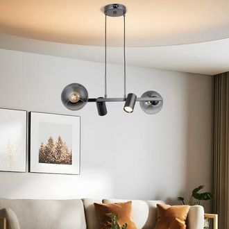 Opviq Antique Lacquer Chandelier, Metal Body, Adjustable Height 30-110 cm, &Oslash;14 Glass Cap, 2 x E27 & 2 x GU10 Sockets, Elegant Lighting for Home Decor