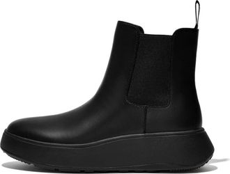 FitFlop Damen F-Mode Leather Flatform Boots Chelsea-Stiefel, Schwarz, 38.5 EU