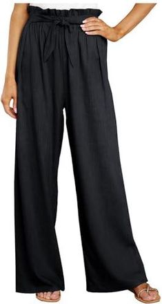 Generic Pantalon Palazzo &agrave; jambe large pour femme - Taille haute - Jambe droite - L&eacute;ger et respirant - Sac en papier - Pantalon d&eacute;contract&eacute; - Coupe ample - Pa