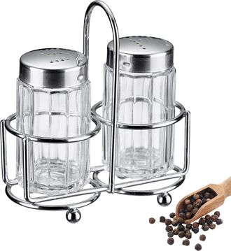 Westmark Menage Salz- und Pfefferstreuer, 3tlg, Fassungsvermögen: je 50 ml, Glas/Kunststoff/Edelstahl, Traditionell, Transparent/Silber, 63112260