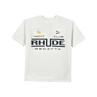 Rhude Homme, Tops, Blanc, Taille: XL T-shirt &agrave; col rond et imprim&eacute; graphique