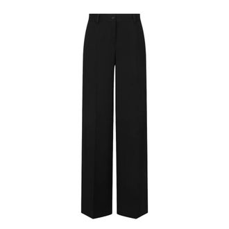 Dolce & Gabbana Femme, Pantalons, Noir, Taille: 36 FR Pantalon Large en Laine Noire &agrave; Taille Haute