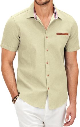 Coofandy Herren Kurzarm Hemd Sommer Jeanshemd Denim Shirt Kariert Kent-Kragen Sommerhemd Regular Fit Kurzarmhemd Business Hemd für Herren Baumwollhemd Modern H