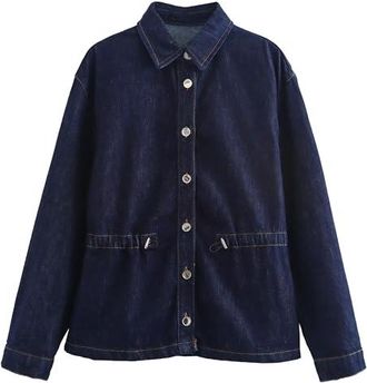 Generic Chemise en jean &agrave; manches longues boutonn&eacute;e pour femme, bleu, XS