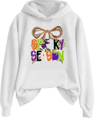 Generic 2026 Vestes pour femmes, chandail &agrave; capuche imprim&eacute; Halloween, sweatshirt &agrave; manches longues, d&eacute;contract&eacute;, confortable, pour lautomne, blanc, XXL