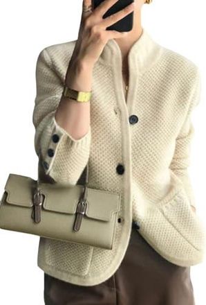 Minetom Gilet Tricot&eacute; Cardigan Femme El&eacute;gant Automne Hiver Manches Longues Pull Manteau Veste avec Boutons Poches A Beige L