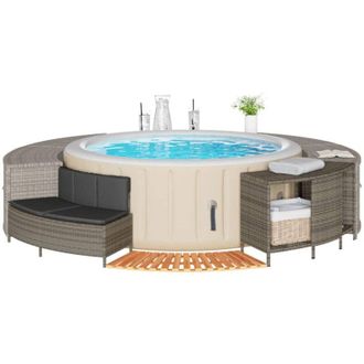 vidaXL vidaXL Whirlpool-Umrandung Grau Poly Rattan und Massivholz Akazie