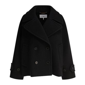Chlo&eacute; Schwarzer Wollmantel Moderne Eleganz - - Coats - Damen - Schwarzk - XS