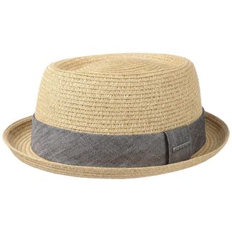 Stetson Strohhut Pork Pie Robstown Toyo Sonnenhut Damen Herren Strandhut Fedora Hut aus Toyo-Stroh Sonnenschutz 40 Fr&uuml;hjahr Sommer Natur XXL (62-63 cm)