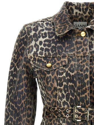 Ganni Leopard Print Cotton Denim Dress - Black