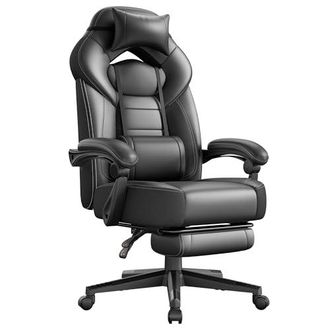 Songmics Chaise de Jeu, Chaise dOrdinateur, Ergonomique, avec Repose-Pieds, Coussin de T&ecirc;te Ajustable, Support Lombaire, Capacit&eacute; de Charge de 150 kg, Noir OBG