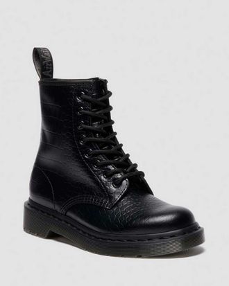 Dr. Martens 1460 Croc Emboss Leder Stiefel in Schwarz, Gr&ouml;&szlig;e: 36