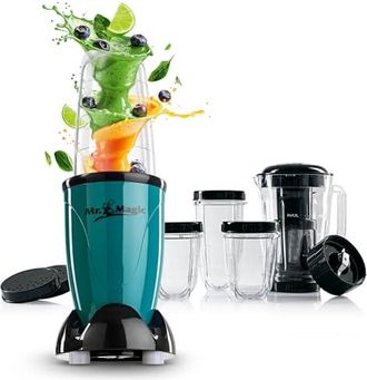 Gourmetmaxx Mr. Magic Mixer | Smoothie Maker avec paquet daccessoires XXL | 18 pi&egrave;ces | Blender avec couvercles anti-fuite pour conserver la fra&icirc;cheur | Pour shak