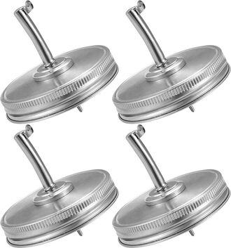 BESPORTBLE Edelstahl Ausgie&szlig;er Deckel 4 St&uuml;ck f&uuml;r Mason Jar Einmachgl&auml;ser &Ouml;l Auslauf mit Silikondichtung Abnehmbar und Auslaufsicher Geeignet f&uuml;r &Ouml;l Essig und Si