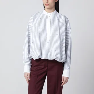 Gucci Violett gestreifte Baumwollbluse mit GG-Stickerei