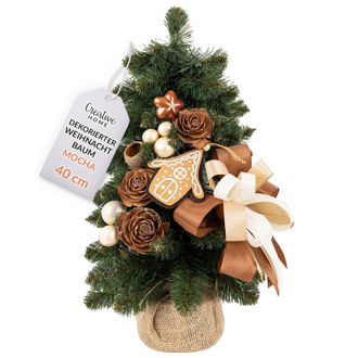 Creative Home Kleiner Weihnachtsbaum Geschm&uuml;ckt Mokka | H&ouml;he 40 cm | K&uuml;nstlicher Tannenbaum Mini | f&uuml;r Tisch Schreibtisch B&uuml;ro | Innen & Au&szlig;en | Weihnachtsdeko Gesc