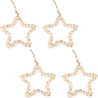 Matches 21 Dekohänger Stern aus Papierkordel Cremeweiß 21 cm im 4er Set - Boho Weihnachtsdeko zum Aufhängen
