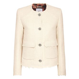 Philipp Plein Femme, Vestes, Blanc, Taille: 44 FR Tweed Jacket LS