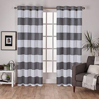 Exclusive Home Surfside Cabana-Vorhang, gestreift, Baumwolle, mit Ösen, 137,2 x 243,8 cm, Schwarze Perle, 1 Paar