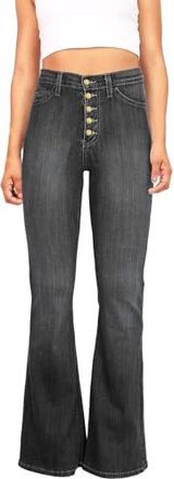 Generic Jean évasé taille haute pour femme, pantalon évasé en coton, taille haute élastique, à enfiler, décontracté, coupe ajustée, pantalon extensible pour f