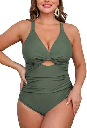 Cupshe Maillot de bain une pièce pour femme - Grande taille - Col en V - Cache-coeur croisé sur le devant - Crisscross dans le dos - Maillots de bain froncés