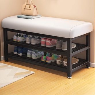 Generic Sitzbank Mit Stauraum Schuhbank Mit Sitzfl&auml;che Sitzbank Mit Stauraum Gepolstert Schuhablage Mit Kissen for Eingangsbereich Bad Wohnzimmer Flu(White,60