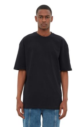 Trendyol Herren M&auml;nnliche Basic 100% Baumwolle Entspannte Passform Bike Collar Kurzarm T-shirt T-Shirt Western, Schwarz, M