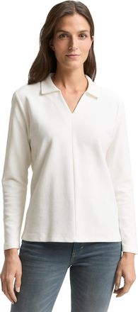 Tom Tailor Damen 1049028 Langarmshirt Mit Polokragen, 10315 - Whisper White, L EU