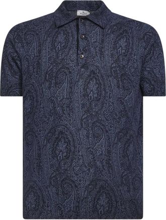 Etro Homme, Tops, Bleu, Taille: M Polo en m&eacute;lange de coton avec motif cachemire floral