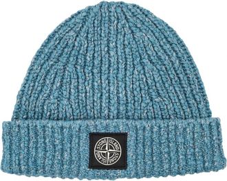 Stone Island unisex, Accessoires, Bleu, Taille: ONE Size Fancy Yarn Moulin&eacute; Wool Beanie