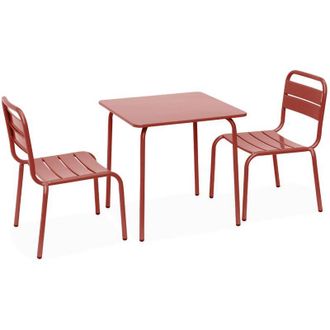 Sweeek Tisch mit 2 St&uuml;hlen f&uuml;r Kinder, f&uuml;r drau&szlig;en geeignet, Pulverbeschichteter Stahl, Terrakotta