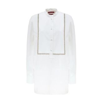 Gucci Wei&szlig;e Baumwollpopeline-Bluse mit Kristalldekorationen - - Dresses - Damen - Wei&szlig; - L
