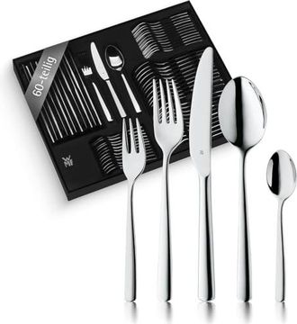 WMF Boston Besteck Set 12 Personen, Essbesteck 60 teilig, Monobloc-Messer, Cromargan Edelstahl poliert, gl&auml;nzend, sp&uuml;lmaschinenfest