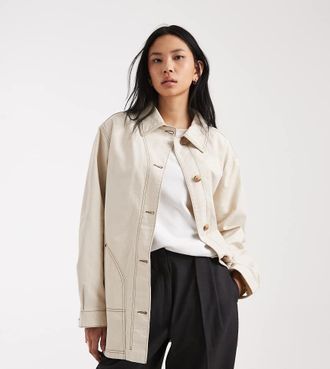 Asos Tall ASOS DESIGN Tall - Blouson Harrington oversize en coton - Gr&egrave;ge-Neutre