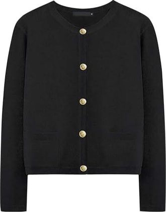 Generic Vestes pour femmes 2026 Cardigan ray&eacute; Pull boutonn&eacute; Court Tricot Lady Coat 2024 Automne Tenues V&ecirc;tements, Noir, XL