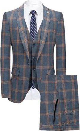 Generic Ensemble de smoking 3 pi&egrave;ces pour homme - Motif carreaux - Robe formelle - Pour affaires, mariage, bal de fin dann&eacute;e, blazer, Bleu 1, 3XL