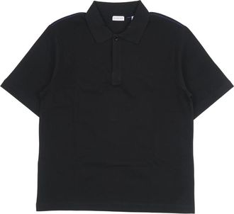 Burberry Homme, Tops, Noir, Taille: S Polo &agrave; Manches Courtes en Coton avec Poignets Ray&eacute;s