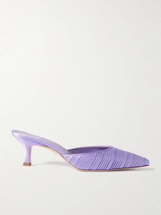 Manolo Blahnik Mules En Satin &Agrave; Plis Et &Agrave; Finitions En Cuir Carolyne 50 - Violet