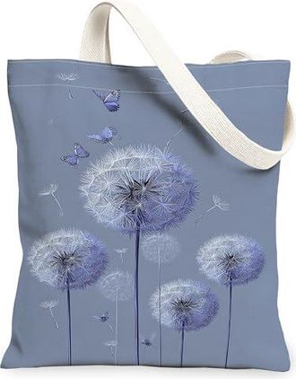 Generic Sacs fourre-tout en toile &agrave; motif floral bleu, motif pissenlit artistique, sacs d&eacute;picerie r&eacute;utilisables, vintage, l&eacute;gers, lavables, bleu, 13x15 Inch