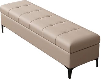 Generic Sitzbank mit Stauraum Echtlederpolsterung Massivholzrahmen Schuhbank mit Sitzfl&auml;che Aufbewahrungsfach mit Klappe Bis 150 Kg Belastbar f&uuml;r Wohnzimmer, 