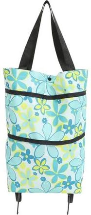 NUOBESTY Paquet de Courses Pliable &agrave; Roulettes Blanc Motifs Floraux Grand Paquet de Rangement pour Courses Robuste et R&eacute;utilisable &agrave; Roulettes Supermarch&eacute; Voya