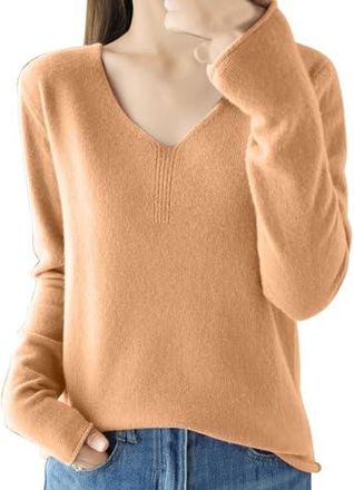 Generic Pull en tricot pour femme avec col en V - Couleur unie - Classique - Confortable - D&eacute;contract&eacute; - Manches longues - Coupe ajust&eacute;e - L&eacute;ger - Tendance - 