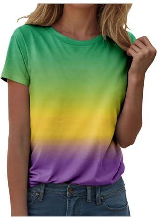 Generic Sizoer T-Shirt Femme Carnaval Col Rond Color&eacute; Imprim&eacute; T-Shirt Manches Courtes Coupe Classique Shirts Grande Taille Ample Femme Haut Tshirts soir&eacute;e &agrave; t